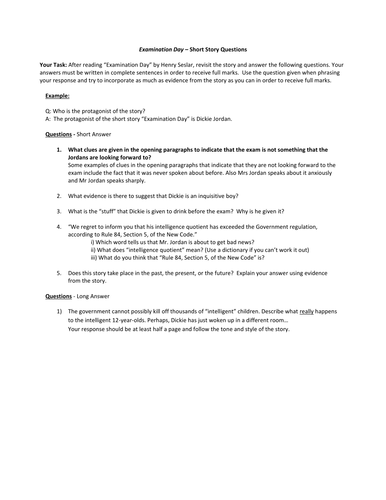 Short Story: Examination Day by Henry Slesar by emmaline85 - Teaching ...
