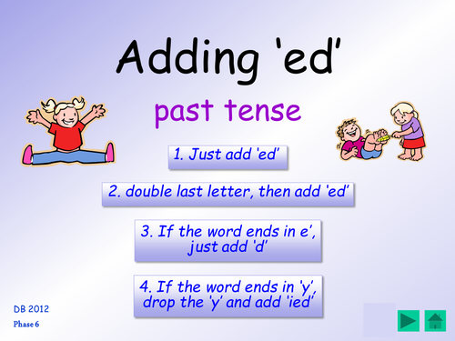 Phase 6: past tense '-ed' suffix, 4 different spelling rules for this ...