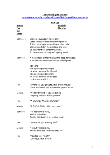 The Gruffalo.(With new link) A simple musical play or assembly by ...