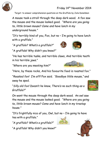 Gruffalo Comprehension by joop09 - Teaching Resources - Tes