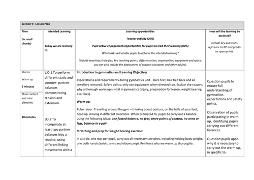 Gymnastics balances lesson plan by GemmaTaylor89 - Teaching Resources - Tes
