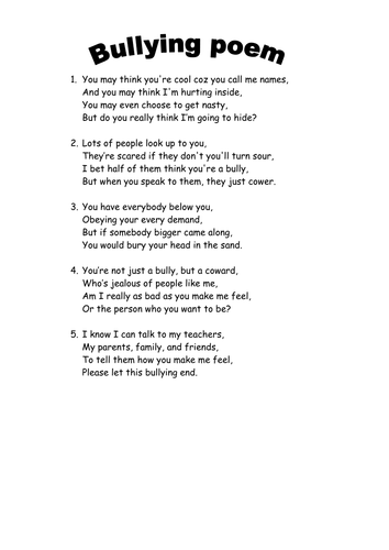 Anti bullying poem by groov_e_chik - Teaching Resources - Tes