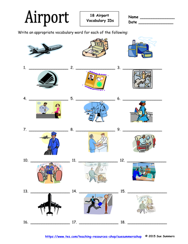 Airport Vocabulary 18 IDs Worksheet for Any Language by suesummersshop ...