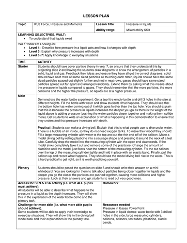 KS3 Pressure in Liquids | Teaching Resources