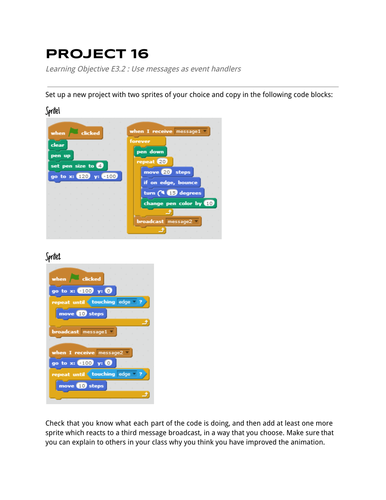 Code Lesson E3-2 Messages in Scratch | Teaching Resources