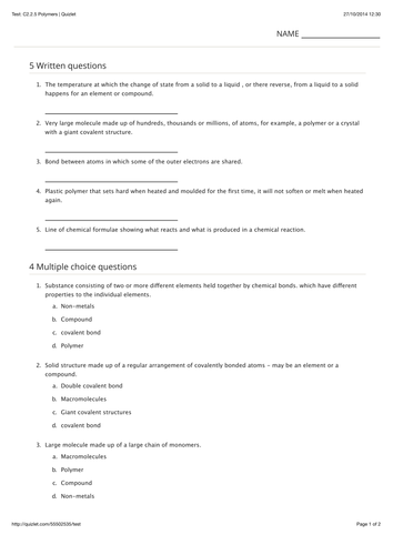 AQA C2 Starter/plenary Quizzes Every Topic | Teaching Resources