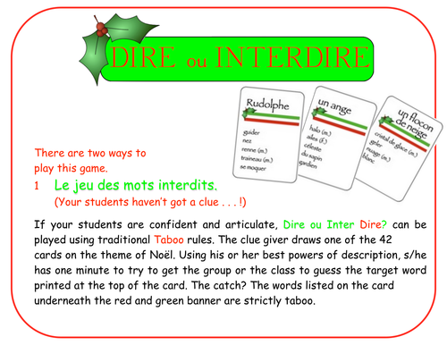 FRENCH: Dire ou INTERdire (Noël) | Teaching Resources