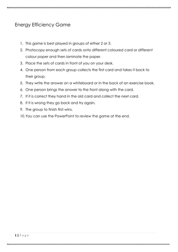 Efficiency card game | Teaching Resources