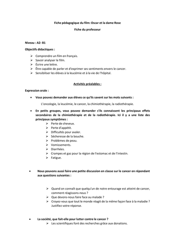 Fiche pédagogique du film Oscar et la dame rose | Teaching Resources