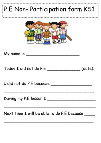 P.E Non-participation form KS1 | Teaching Resources