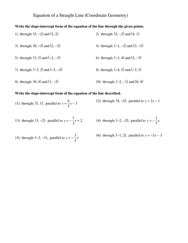 Equation of a Straight Line | Teaching Resources