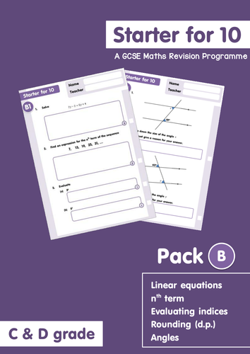 Starter for 10 - GCSE Maths Revision Programme - C/D grade - Pack B ...