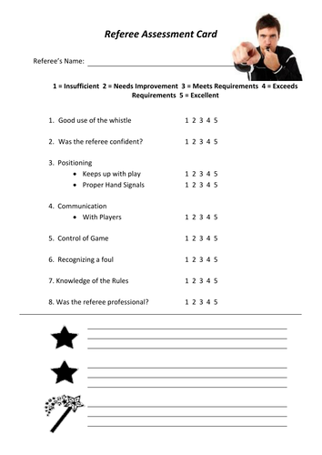 Referee Assessment Sheet | Teaching Resources