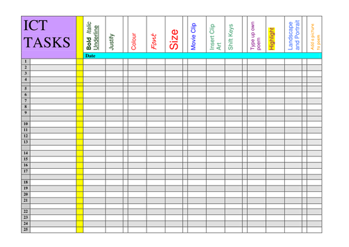 Computer Record Sheet For Toolbars | Teaching Resources
