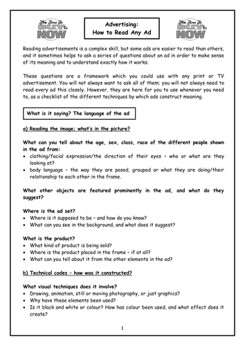How to Read Any Advert | Teaching Resources