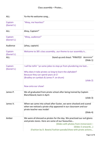 Pirates Class Assembly script (Lower KS2 - Years 3/4) | Teaching Resources