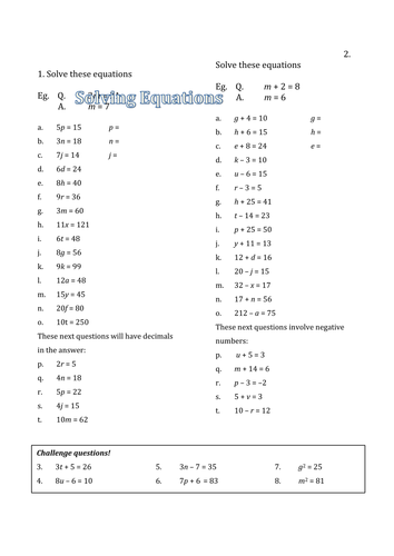 Solve various equations by madalien - Teaching Resources - Tes