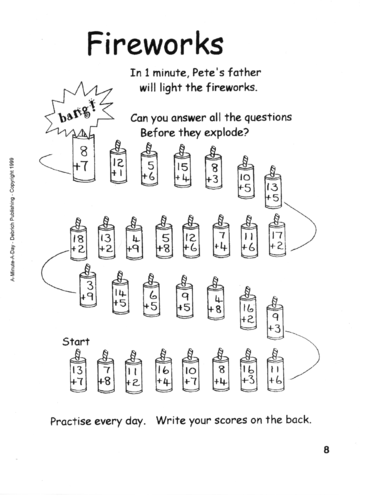 A-Minute-A-Day Maths "Fireworks" addition up to 20. | Teaching Resources