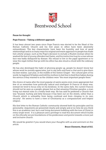 Pope Francis - Taking a different approach | Teaching Resources