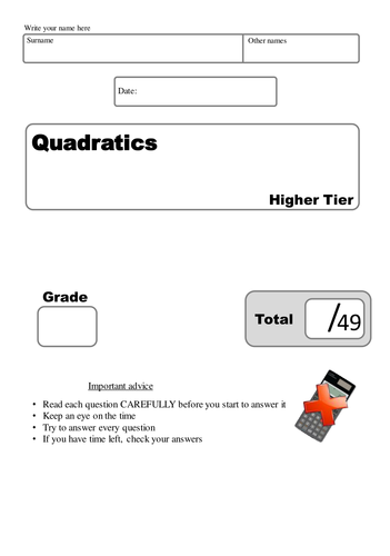 Quadratics Review - Exam Questions | Teaching Resources