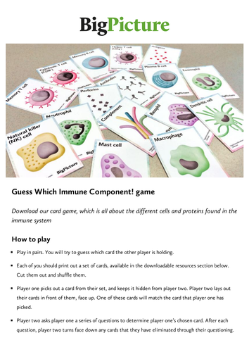 Guess Which Immune Component card game | Teaching Resources