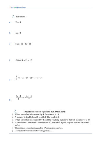 solving linear equations | Teaching Resources