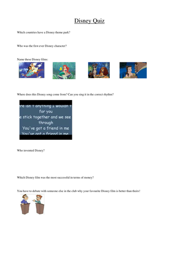 Disney Quiz | Teaching Resources
