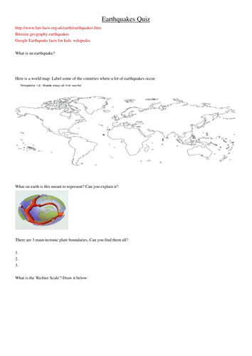 Earthquakes Quiz | Teaching Resources