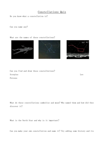 Constellations Quiz | Teaching Resources