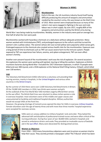 Women's roles in WW1 | Teaching Resources