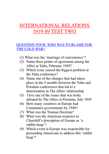 GCSE Modern World International Relations Revsion Quiz | Teaching Resources