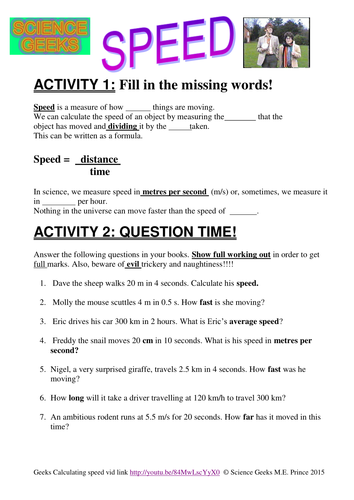 KS3 Science - PHYSICS - SPEED CALCULATIONS | Teaching Resources