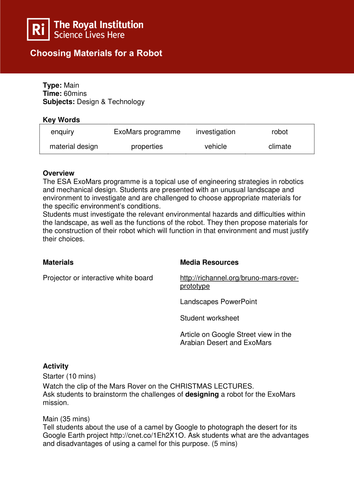 Choosing Materials for Robots | Teaching Resources