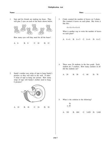Multiplication Test - Year 9 SEN | Teaching Resources