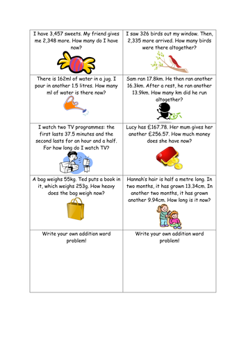 Addition word problems | Teaching Resources