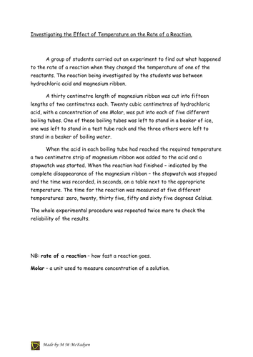 The Effect of Temperature on Reaction Rate | Teaching Resources