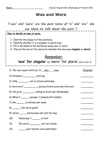 Was or Were ? by barang - Teaching Resources - Tes