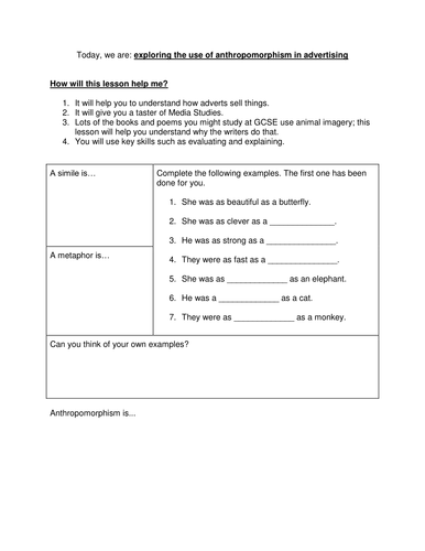 Anthropomorphism in Advertising | Teaching Resources