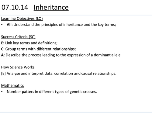 A2 Biology - Inheritance - 1 - Introduction and key terms. | Teaching ...