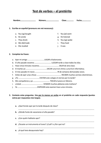 Ready-made preterite verb practice/tests | Teaching Resources