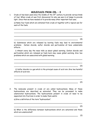 Chemistry: Hydrocarbons in Crude Oil | Teaching Resources