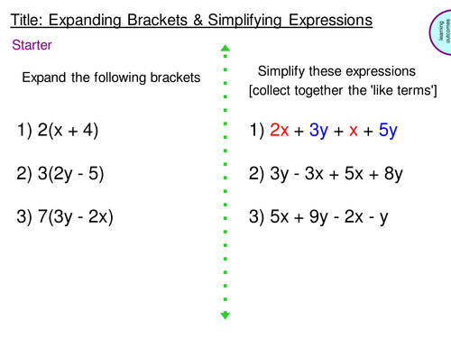 Expanding Brackets and Simplifying Expressions by paulcollins ... Expanding Brackets and Simplifying Expressions by paulcollins ...