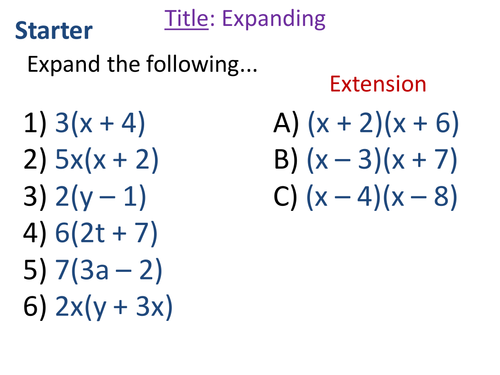 Expanding and Factorising revision. Worksheet by Tristanjones ... Expanding and Factorising revision. Worksheet by Tristanjones ...
