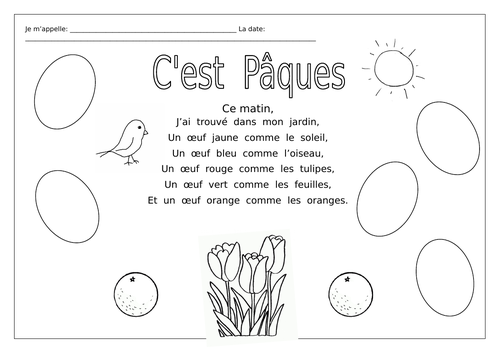 FRENCH - Easter - C'est Pâques - Poem - Worksheets | Teaching Resources