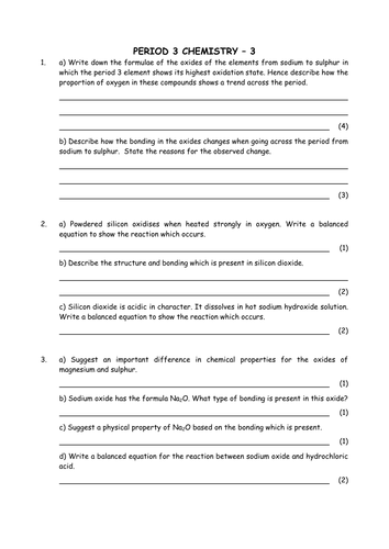 Period 3 Chemistry | Teaching Resources