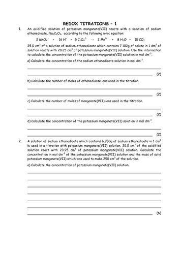 Chemistry: Redox titration calculations | Teaching Resources
