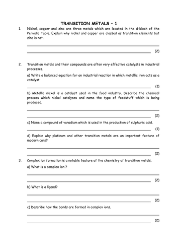Transition Metal Chemistry | Teaching Resources