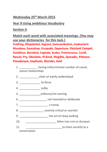 Ambitious Vocabulary | Teaching Resources