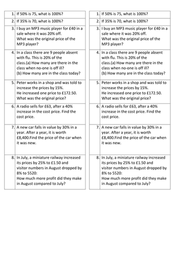 Reverse Backwards Percentages Complete lesson with Treasure Hunt ...