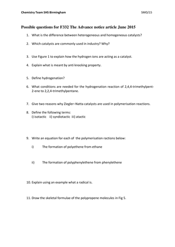 F332 Advance notice 2015 | Teaching Resources